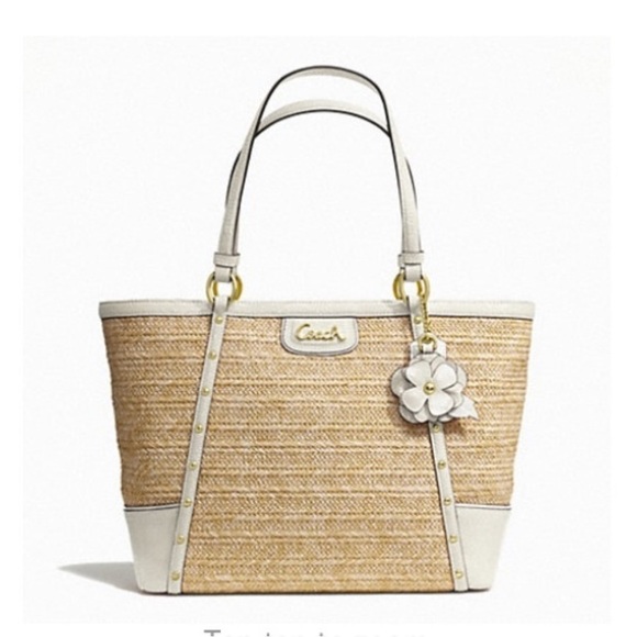 Coach | Bags | Coach Alexandra Python Straw Tote Bag F2959 Creamtan ...